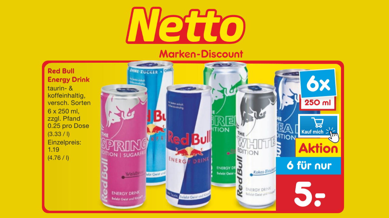 Netto Angebot: Red Bull Energy Drink in Waldbeer zum Kampfpreis!